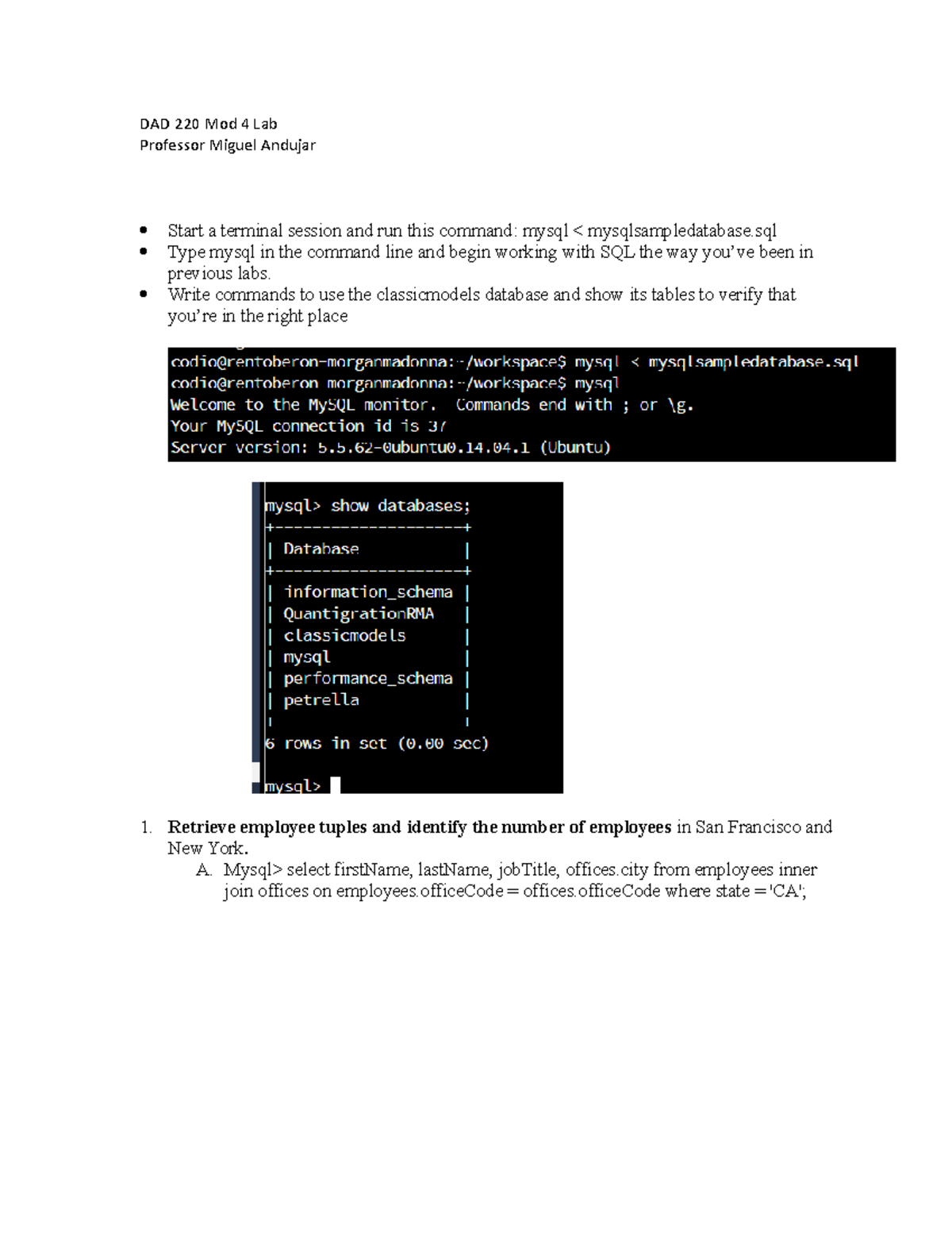 DAD 220 Module 4 Lab: Exploring Cardinality in SQL Databases - Studocu