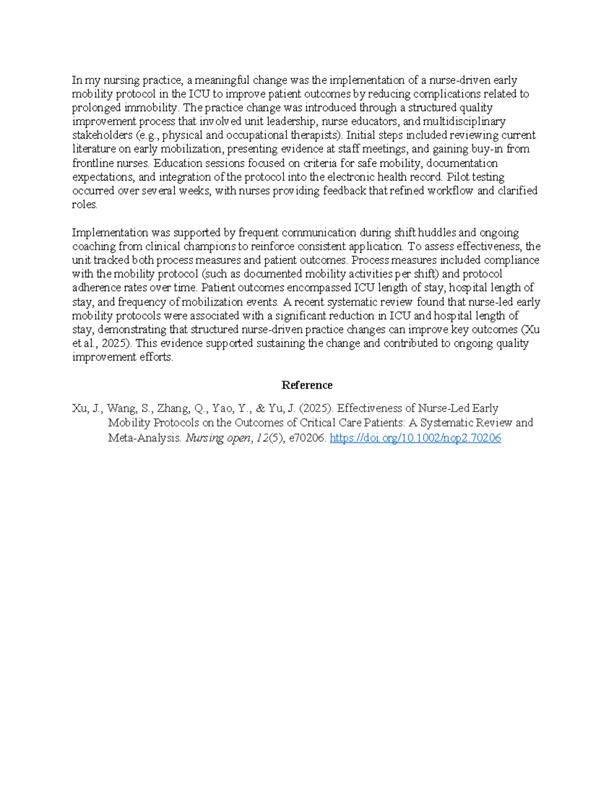 XC4005-Disc - Early Mobility Protocol Implementation in ICU - Studocu