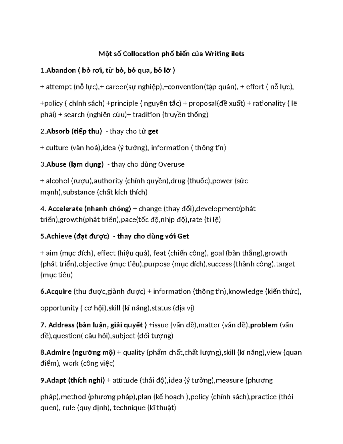 30 Verbs Collocations for IELTS Writing - Studocu