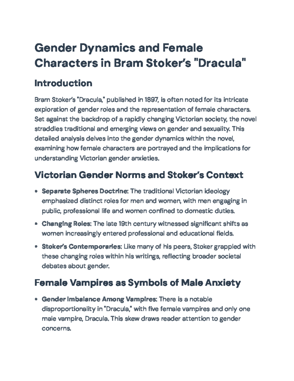 Gender Dynamics and Female Characters in Bram Stoker's Dracula Analysis ...