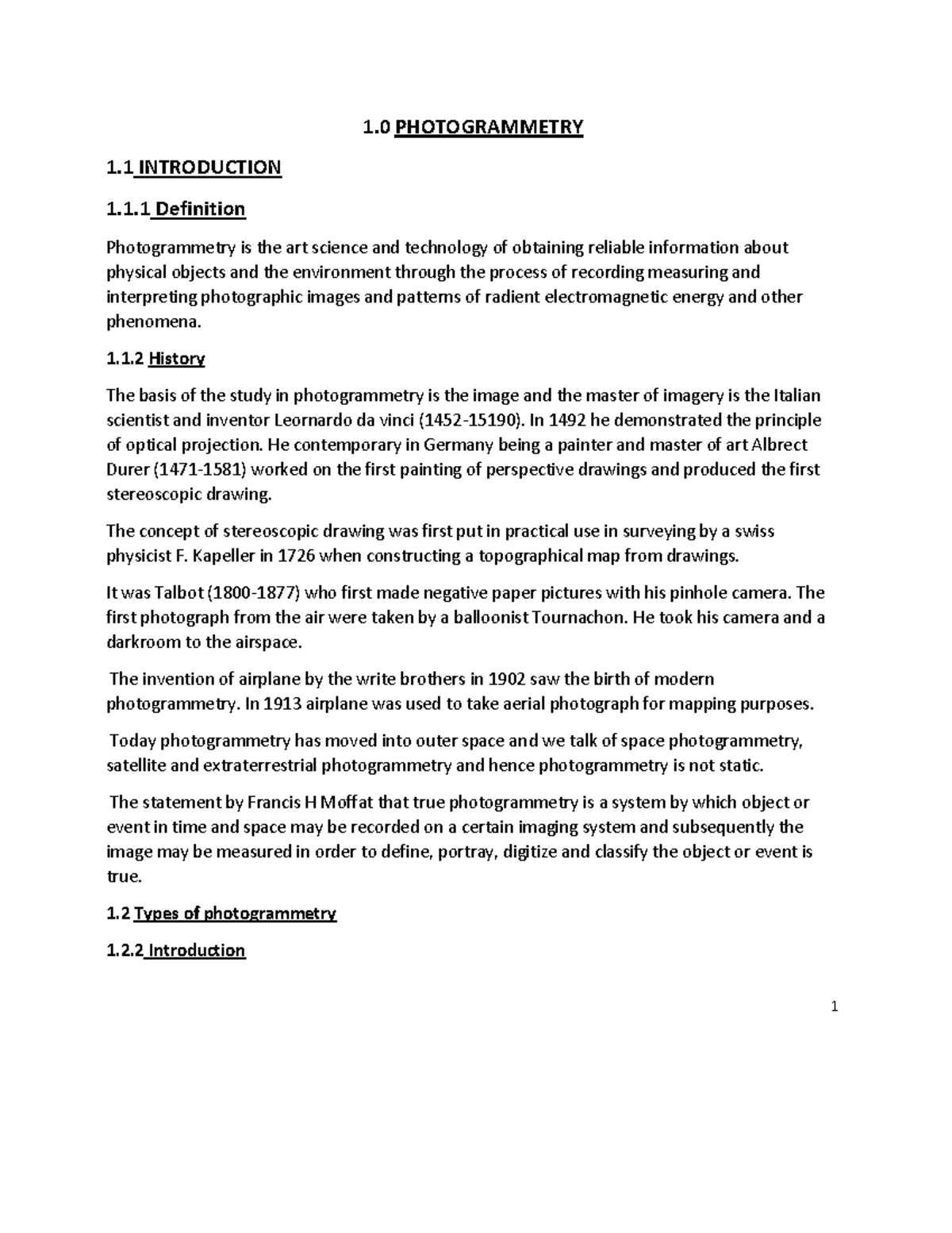 Photogrammetry Land Survey Intro Notes for Course Code: PHOT 101 - Studocu