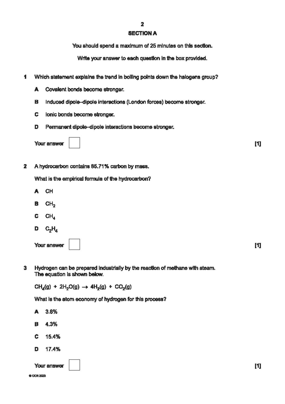 OCR 2023 Paper 1 Chemistry Exam Questions and Answers - Studocu