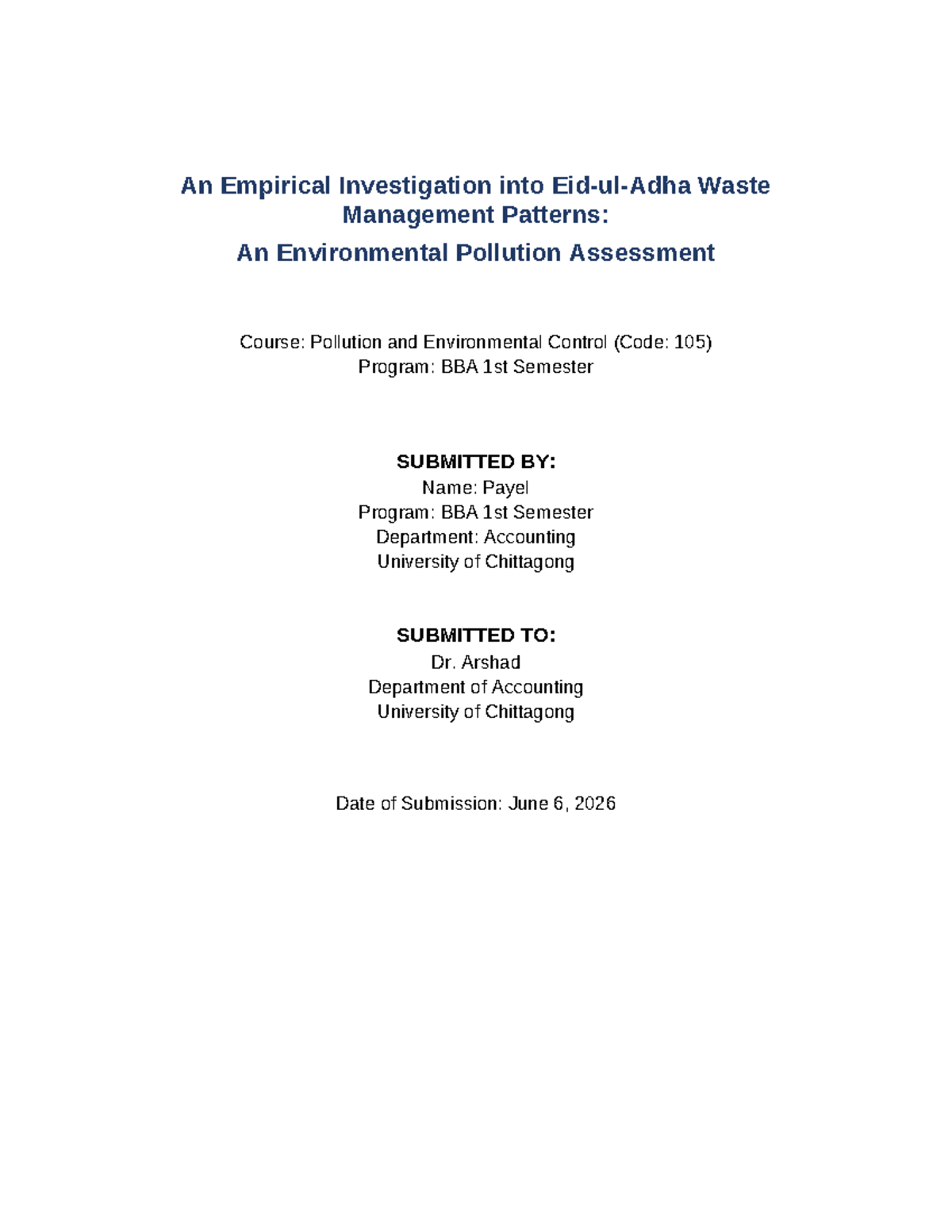 Eid Waste Management Assignment: An Environmental Assessment (Pollution ...