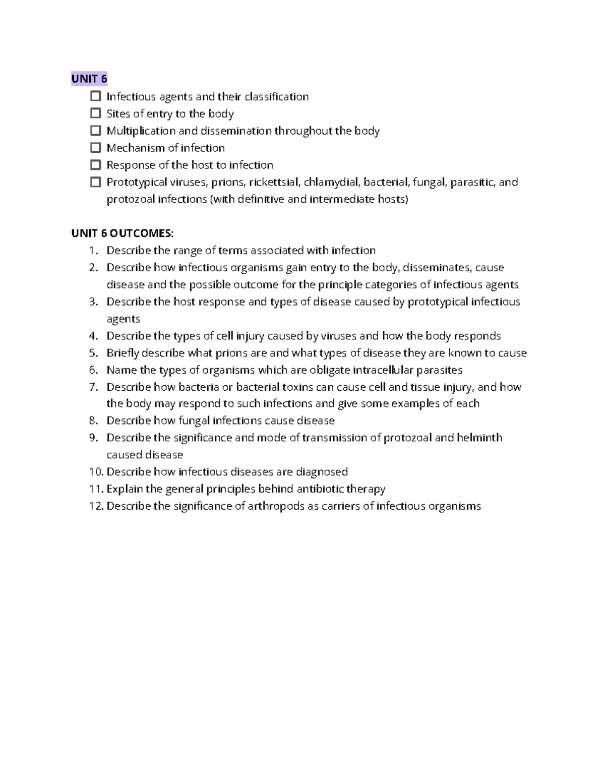 Unit 6: Infectious Agents, Mechanisms, and Host Responses - Studocu