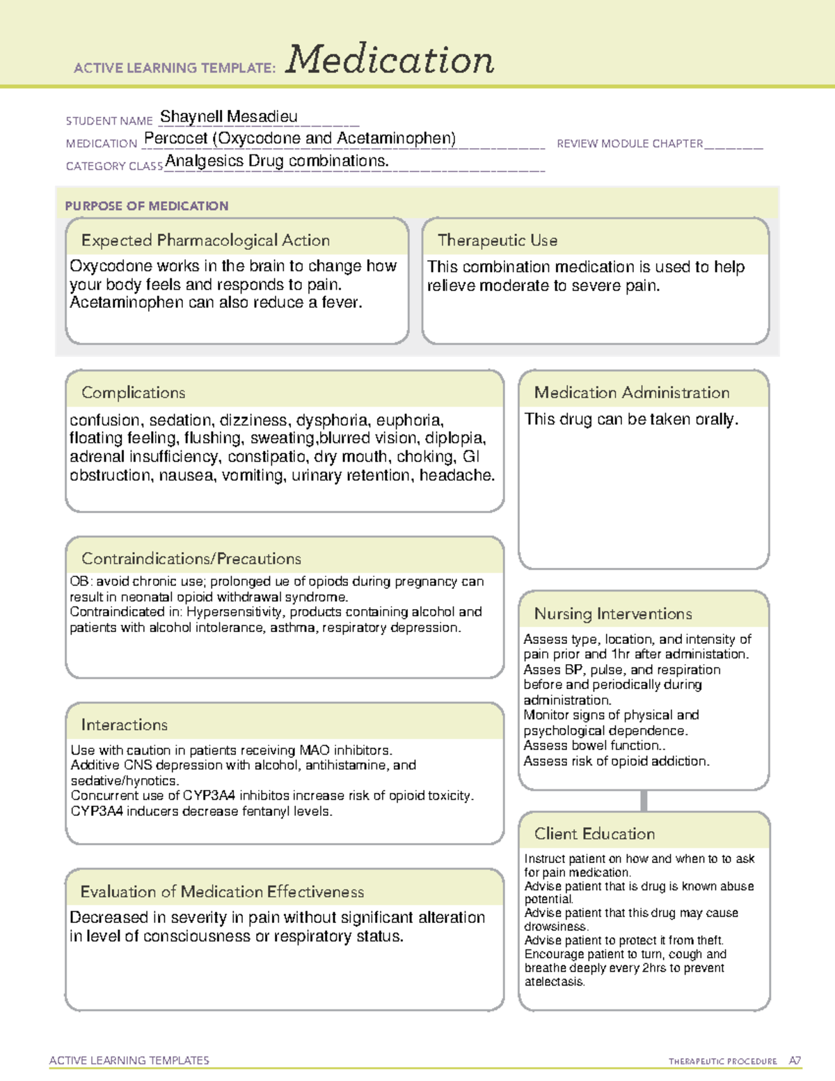 ATI learning template Percocet clinical - ACTIVE LEARNING TEMPLATES ...