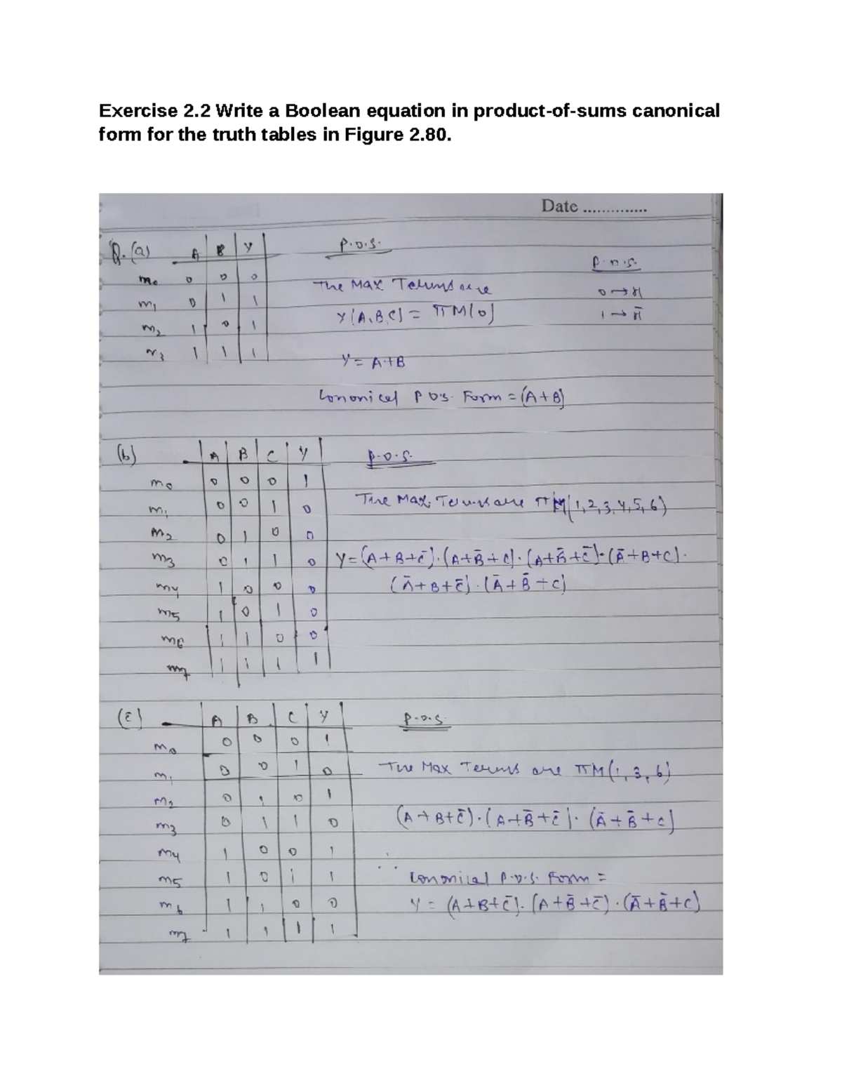 Exercise 1 - computer - Exercise 2 Write a Boolean equation in product ...