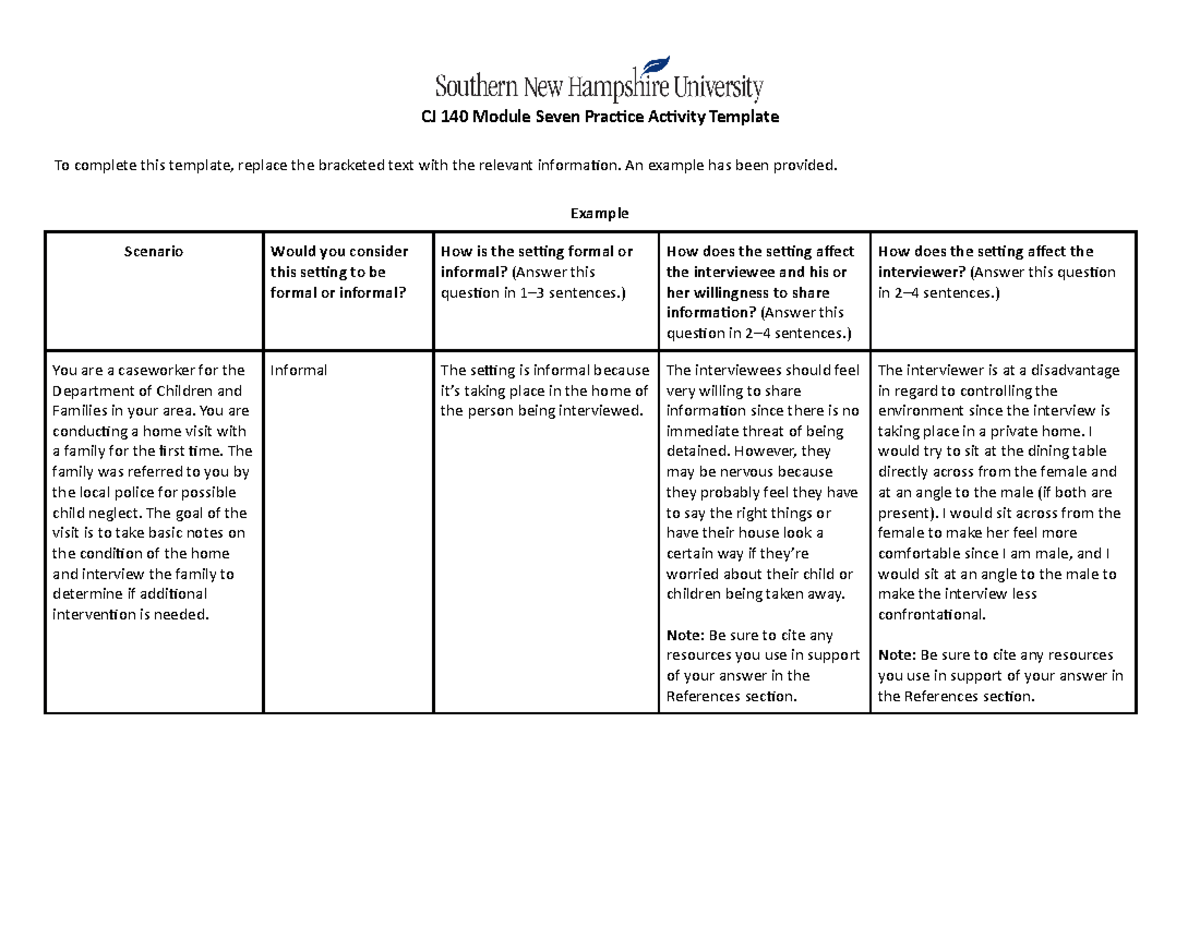 CJ 140 Module Seven Home Visit and Interview Practice Template - Studocu