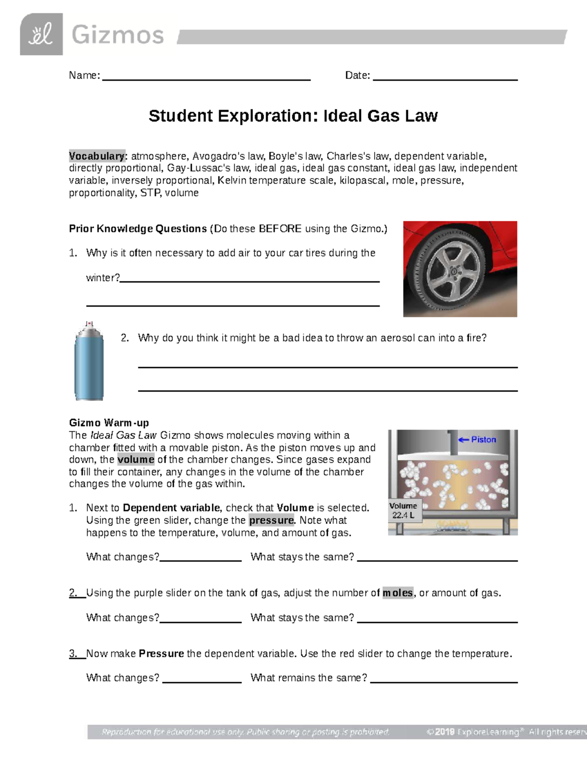 Ideal gas law student exploration activity notes - Studocu