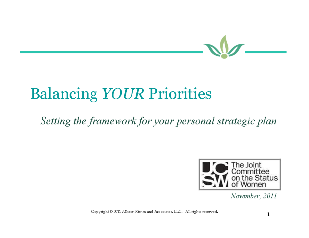 Balancing Priorities: A Personal Strategic Plan Framework - Studocu