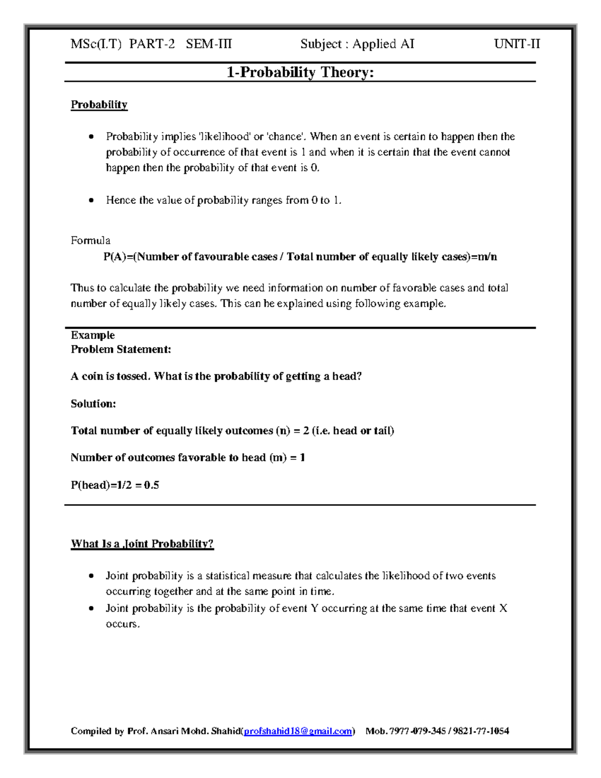 AAI UNIT-II Chap-1(Probability Theory) - 1-Probability Theory ...