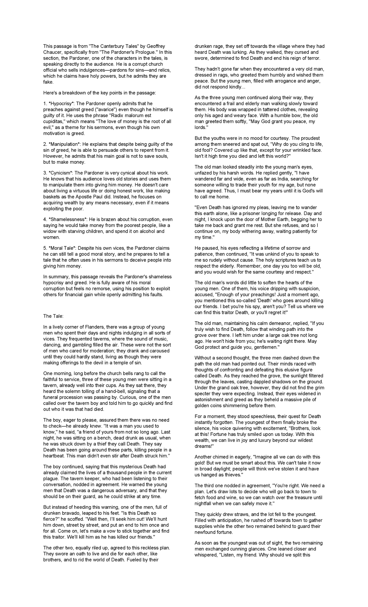 THE Pardoners TALE - just notes - This passage is from "The Canterbury ...