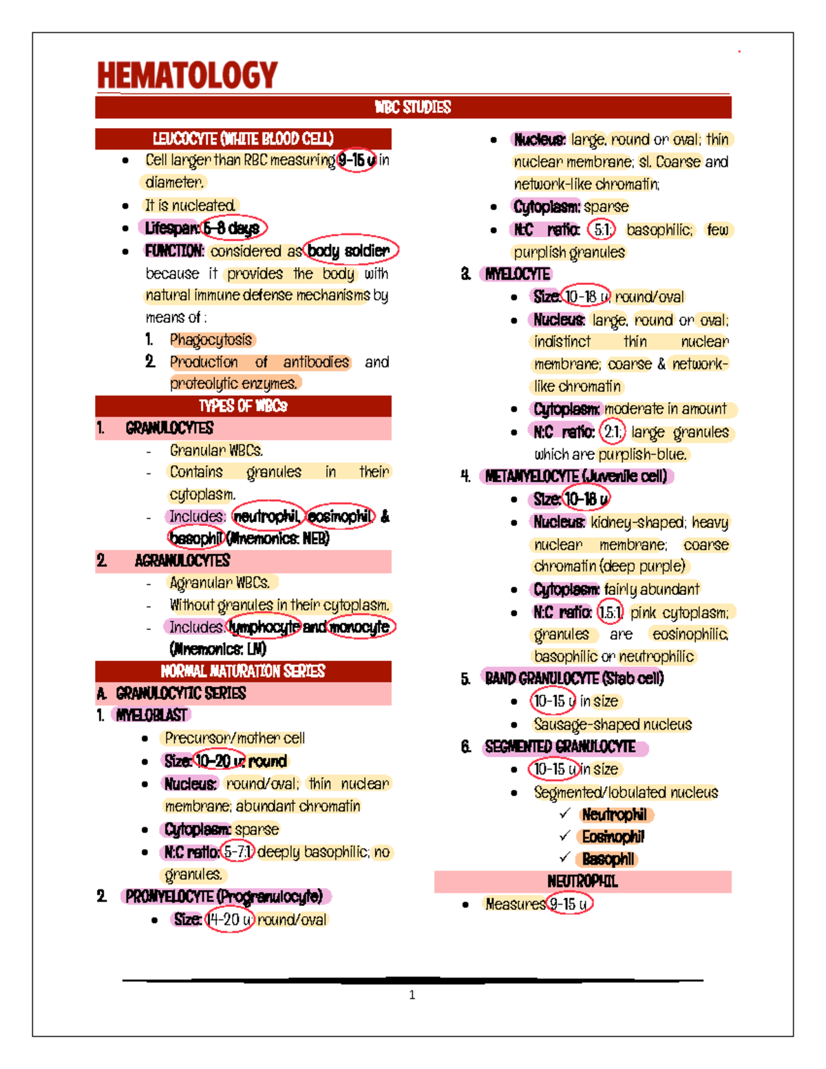 Hematology WBC Study: Final Exam Notes (Course Code: 4) - Studocu