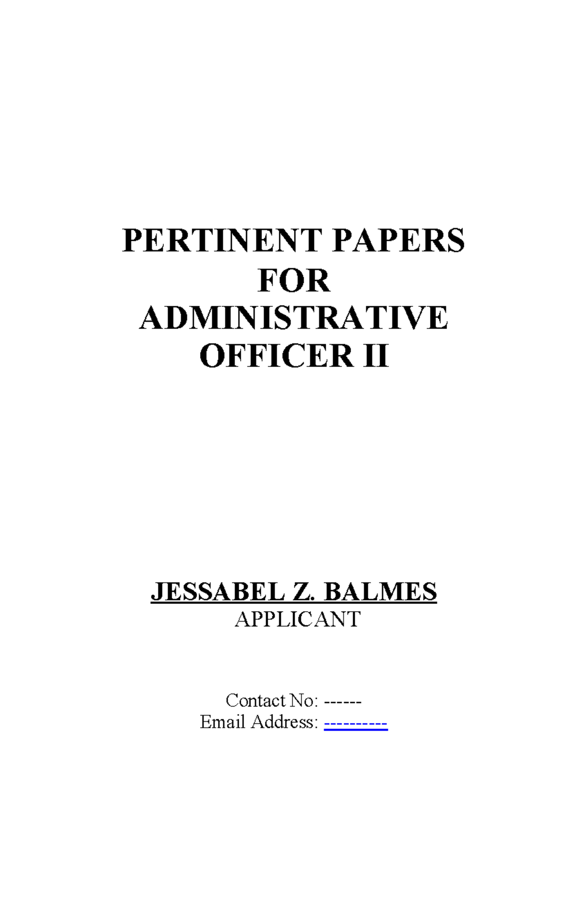 Administrative Officer II Application Documents for Jessabel Z. Balmes ...