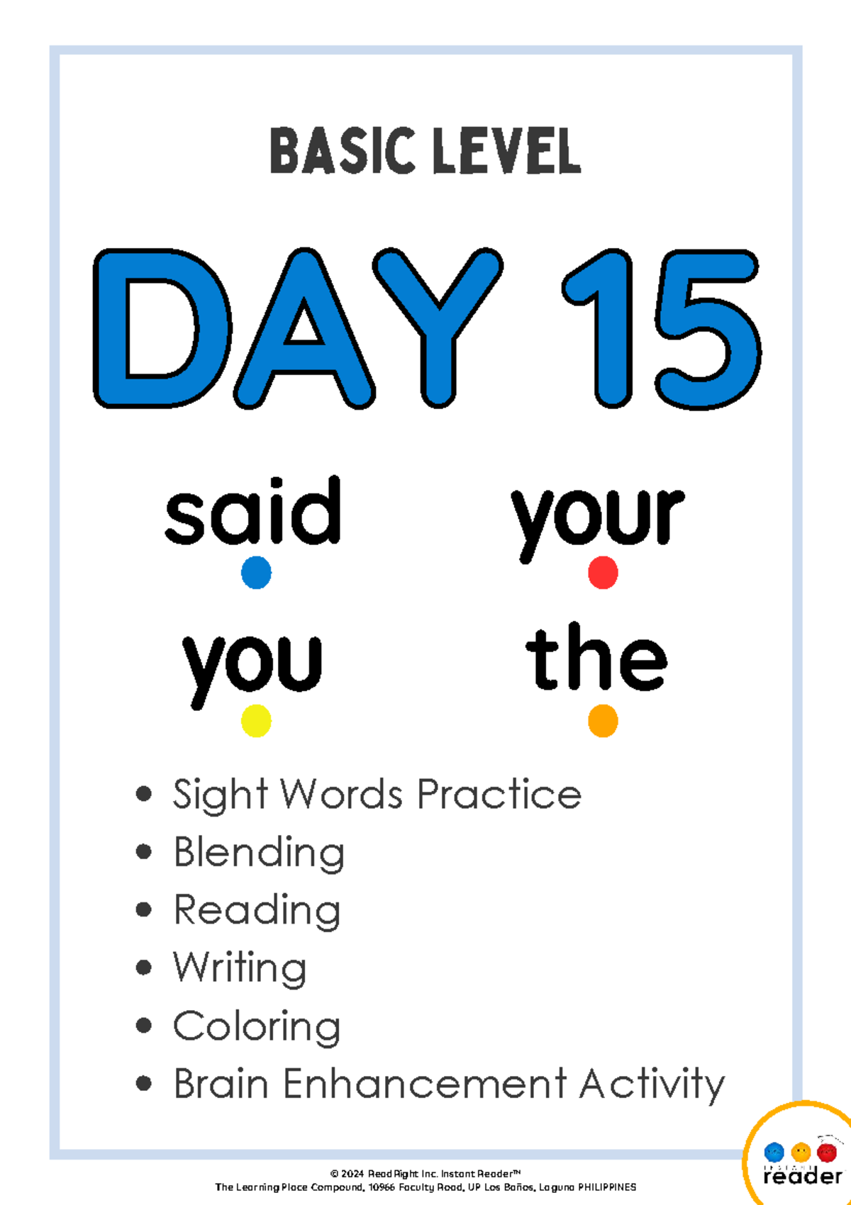 Instant Reader Basic Lesson 15: Sight Words & Activities - Studocu