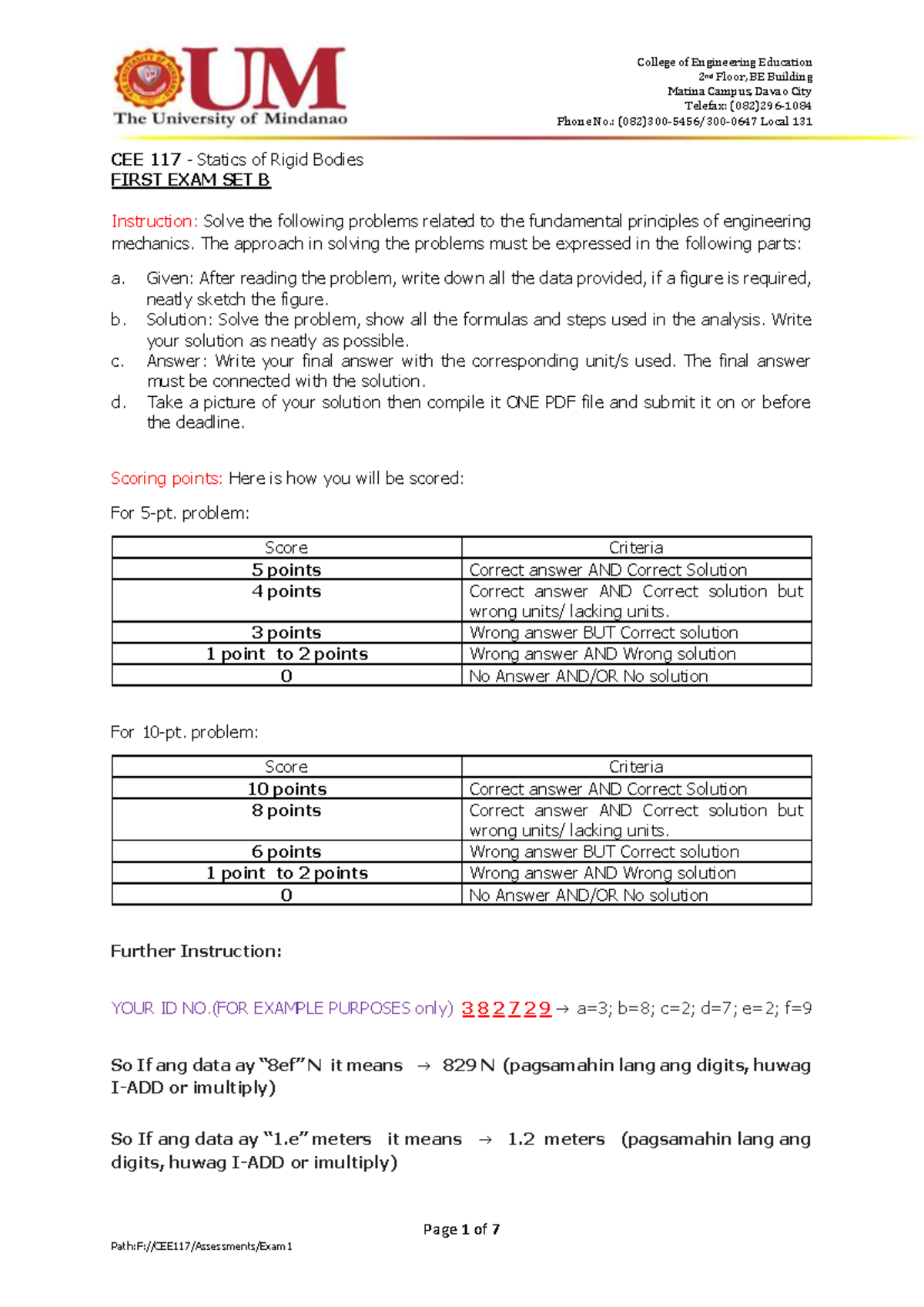 CEE 117 Exam 1 - Practice Problems and Solutions for Review - Studocu