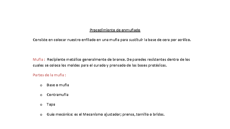 Procedimiento de Enmuflado para Bases Protésicas en PPR - Studocu