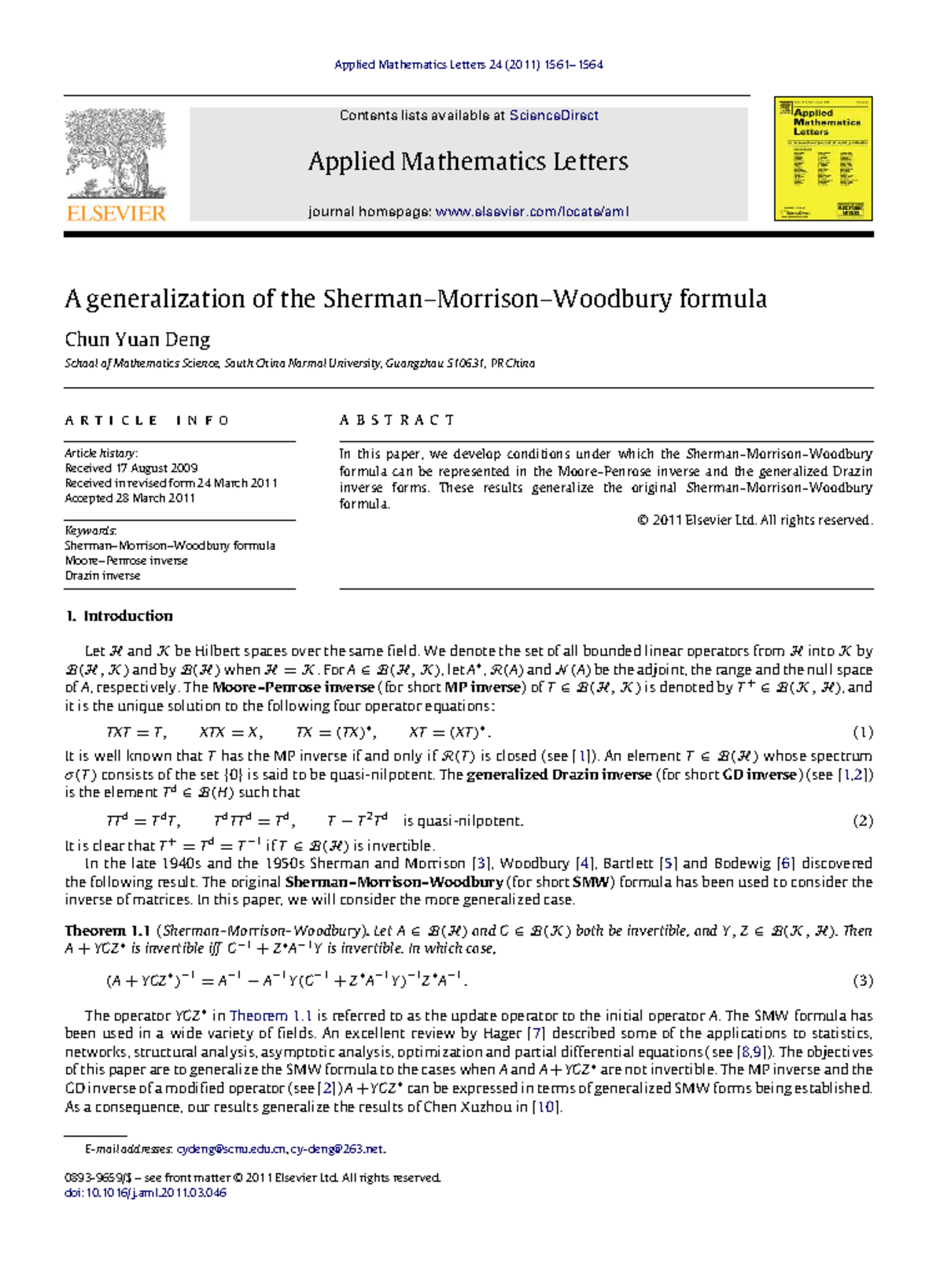 A Generalization of the SMW Formula in Applied Mathematics Letters ...