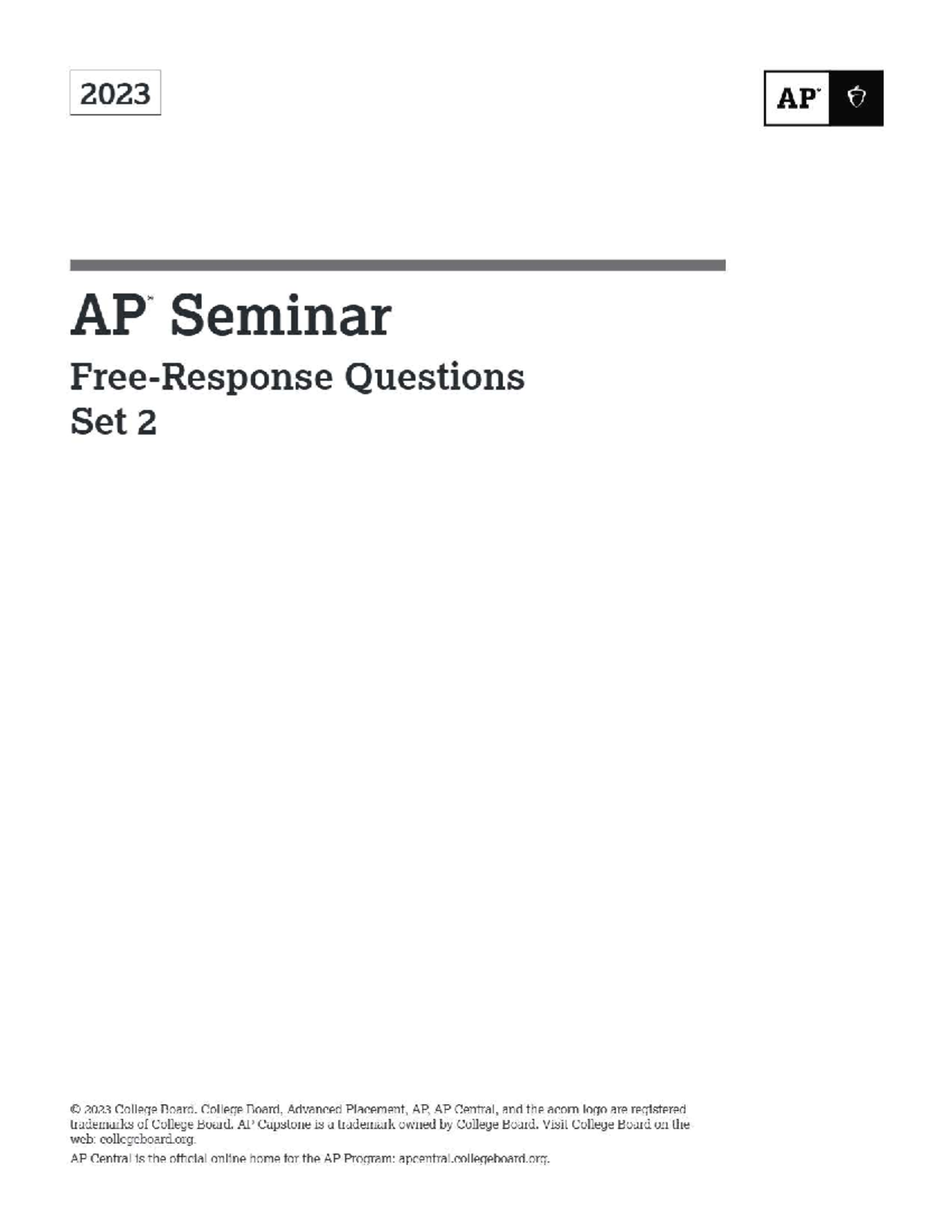 2023 AP Seminar Exam Questions Set 2 - College Board - Studocu