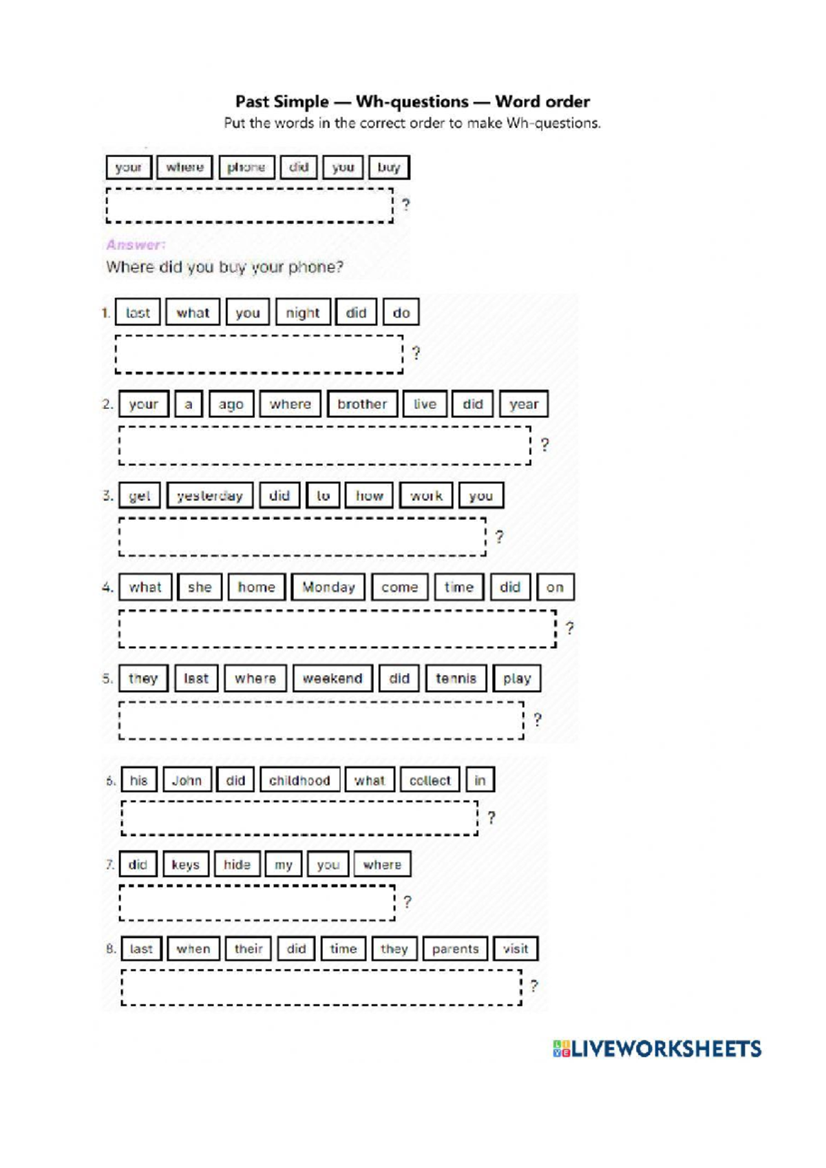 Past Simple WH Questions Worksheet - LIVEWORKSHEETS - Studocu