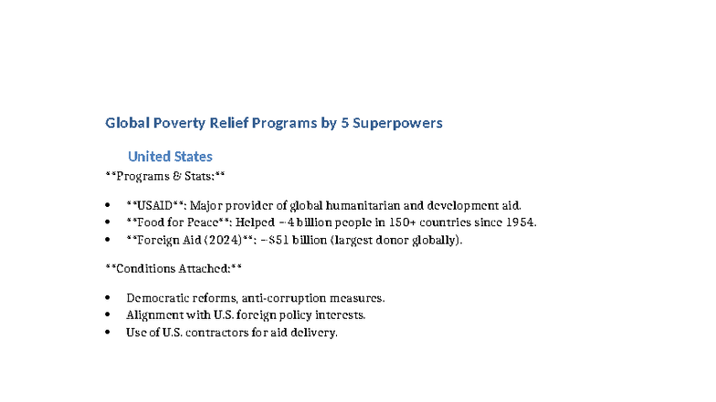 Poverty Relief Programs by Superpowers: A Global Overview - Studocu