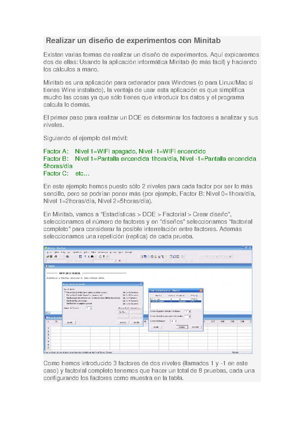 Diseño de Experimentos con Minitab: Guía Práctica y Pasos Clave - Studocu