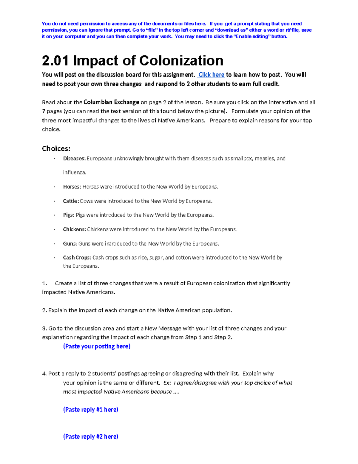 2.01 Assignment: Impact of Colonization on Native Americans - Studocu