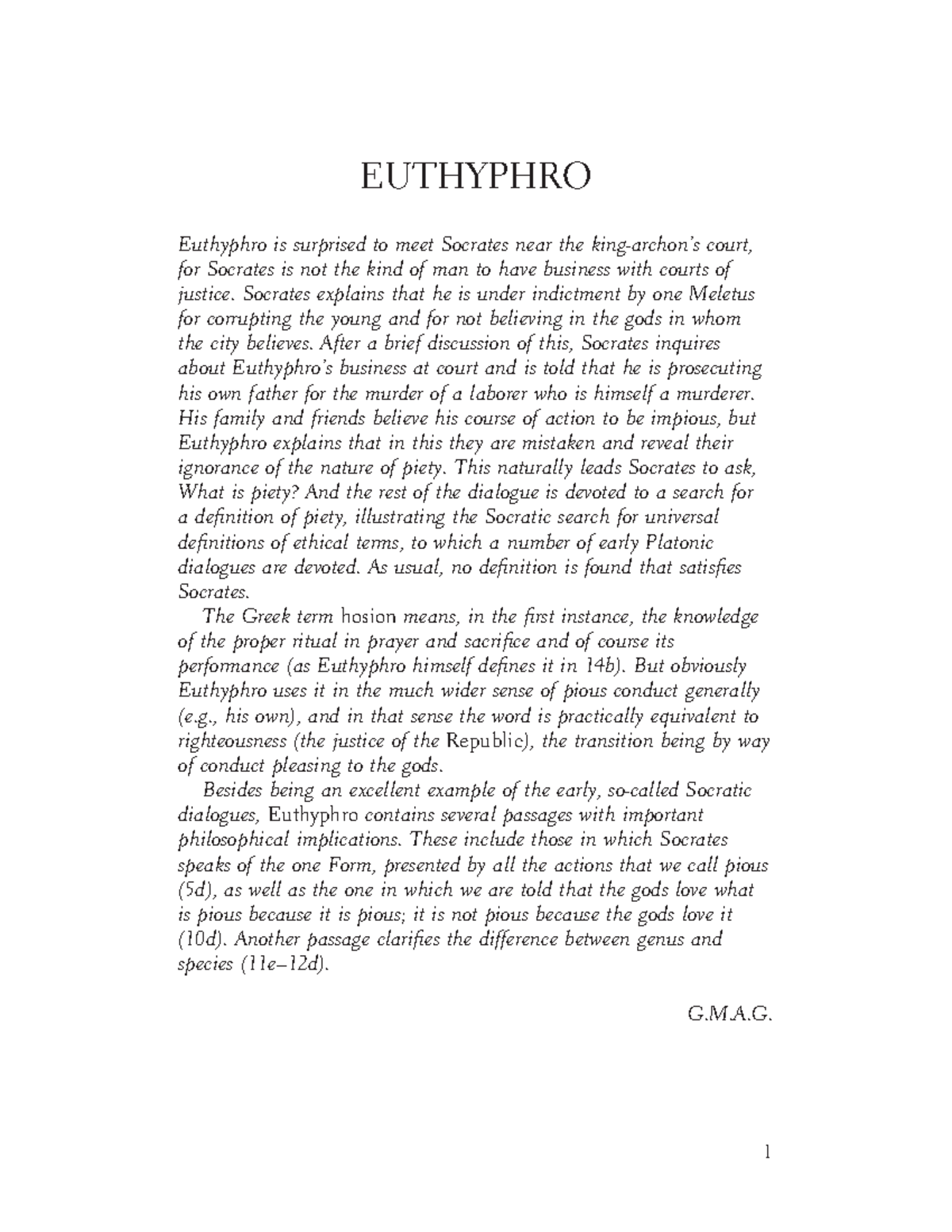 PLATO EUTHYPHRO: Analyzing Piety and Impiety in Philosophy - Studocu
