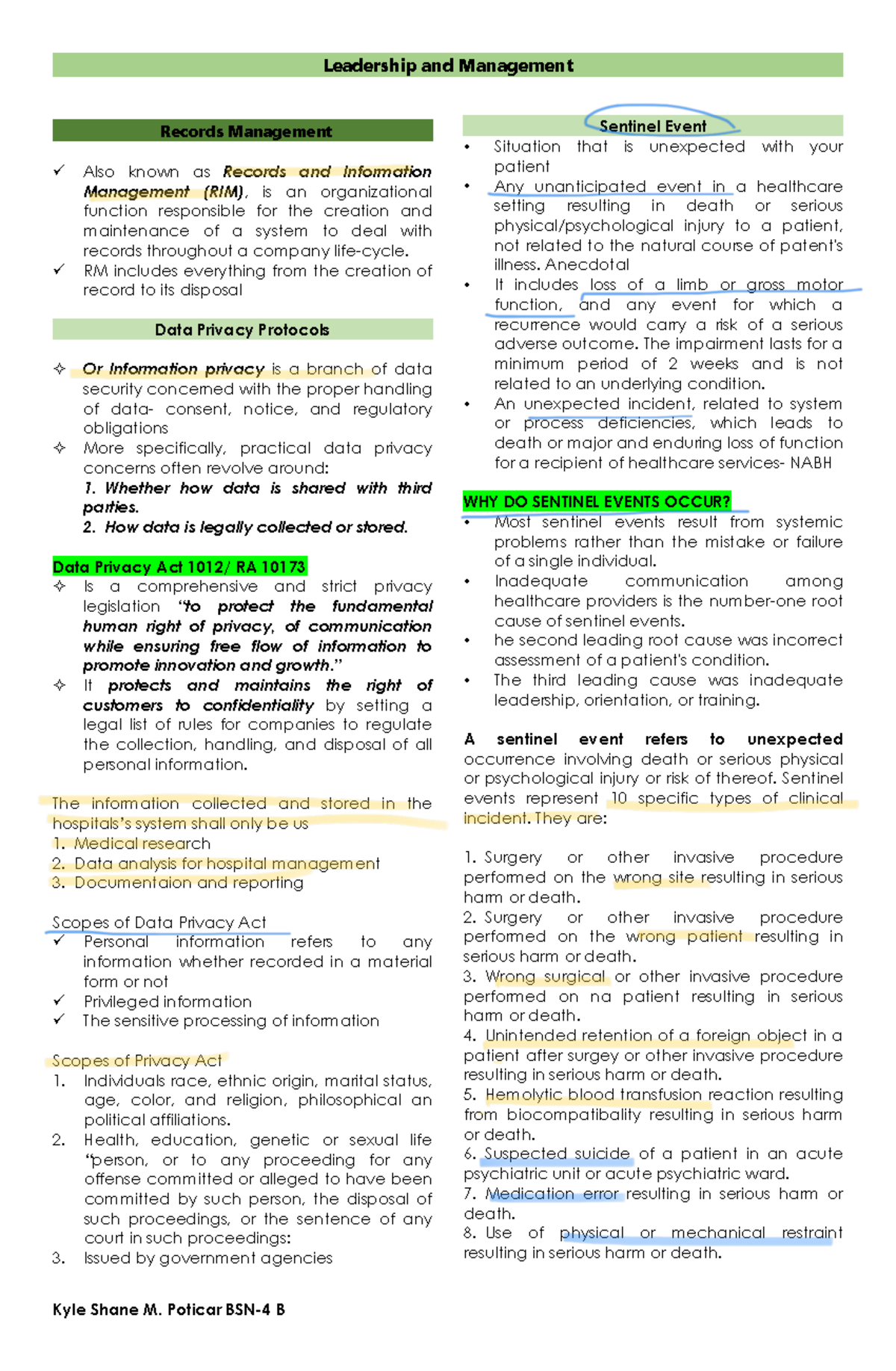 NCM 119 Week 5 Day 2: Leadership, Management & Data Privacy in ...
