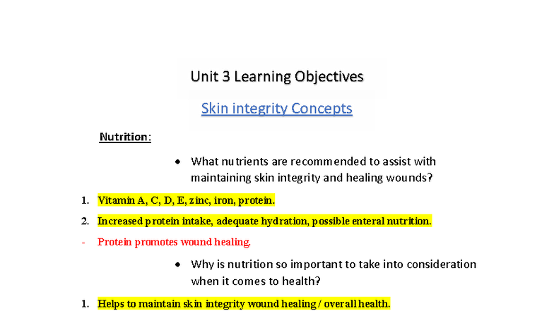 Exam 3 Study Guide: Skin Integrity, Nutrition, and Patient Care ...