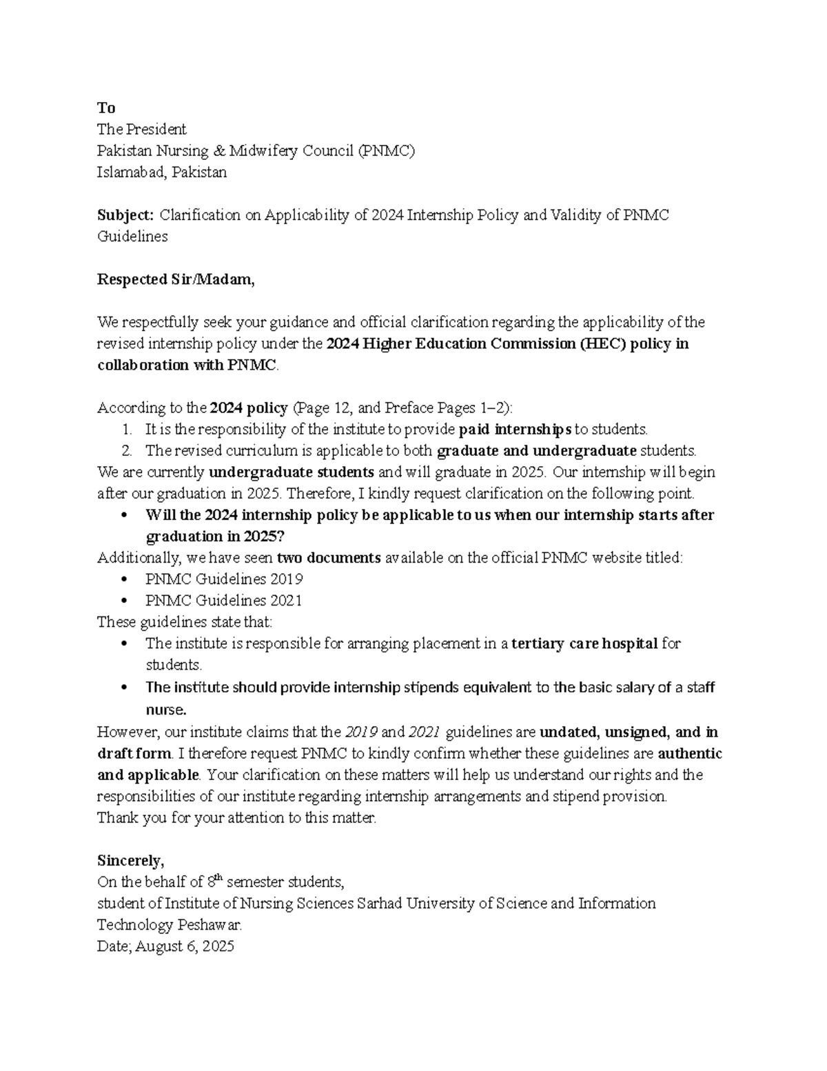 Clarification Request on 2024 Internship Policy - PNMC Guidelines - Studocu