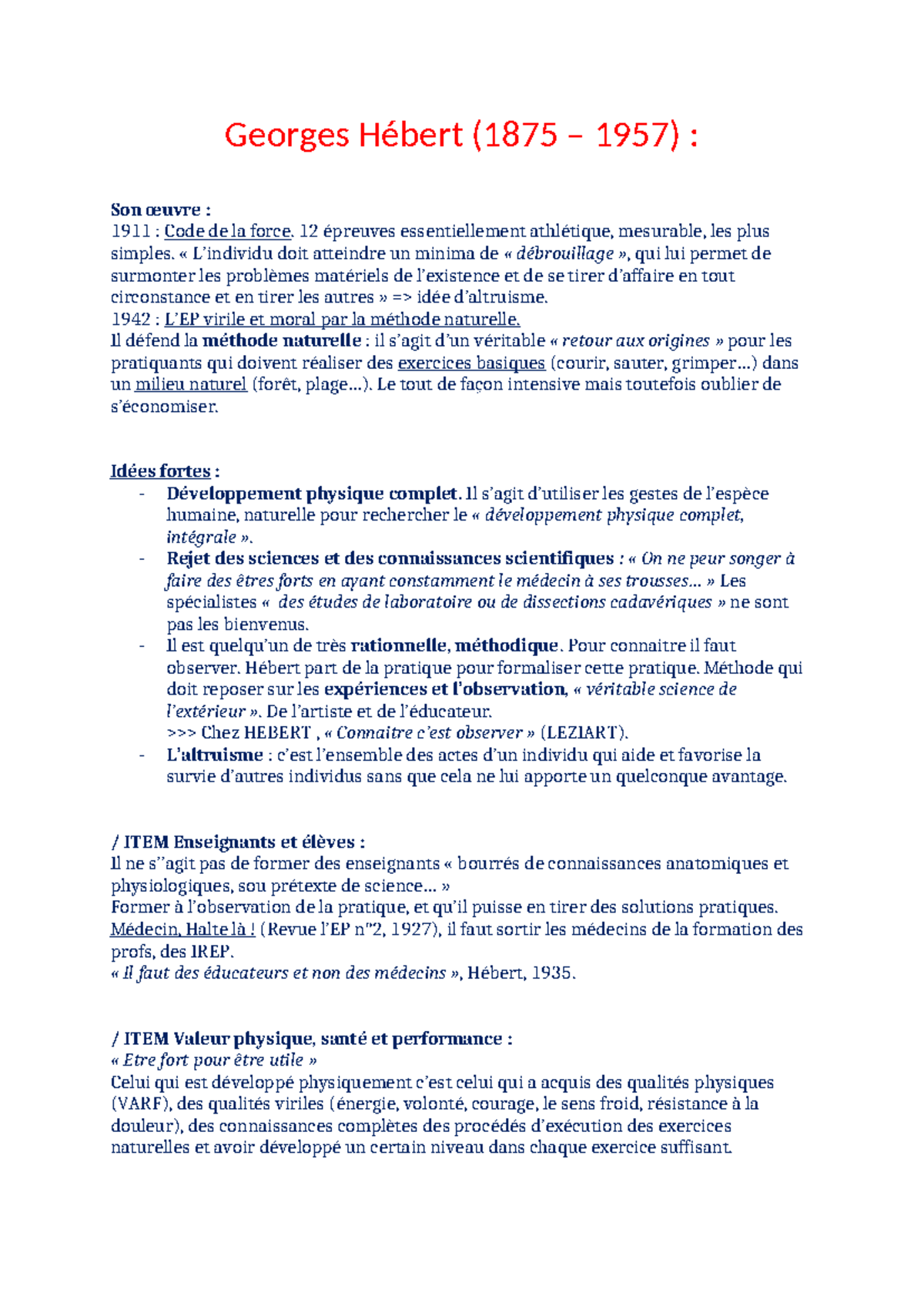 Georges Hébert - Résumé CAPEPS Écrit 1 : Méthode Naturelle et ...