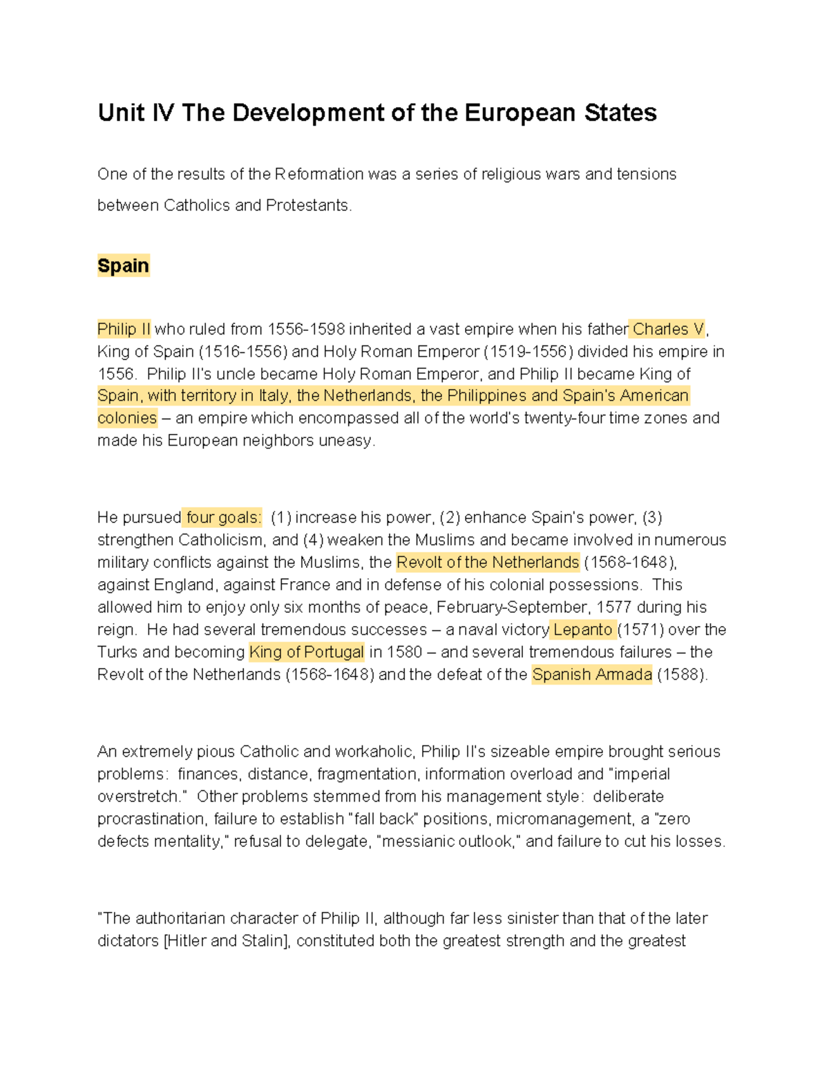 European Religious Conflicts and State Development: 1556-1648 - Unit IV ...