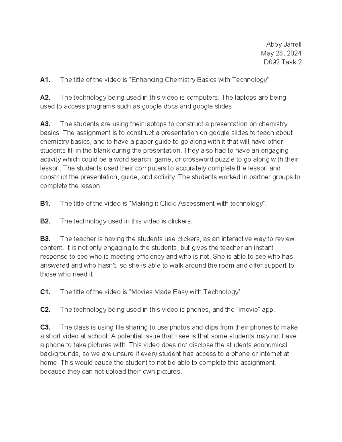 D092 Task 2 - Enhancing Chemistry Basics with Technology Insights - Studocu