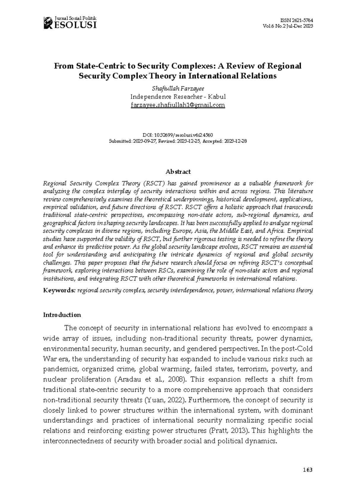 Regional Security Complex Theory: A Comprehensive Review (JSP 2023 ...