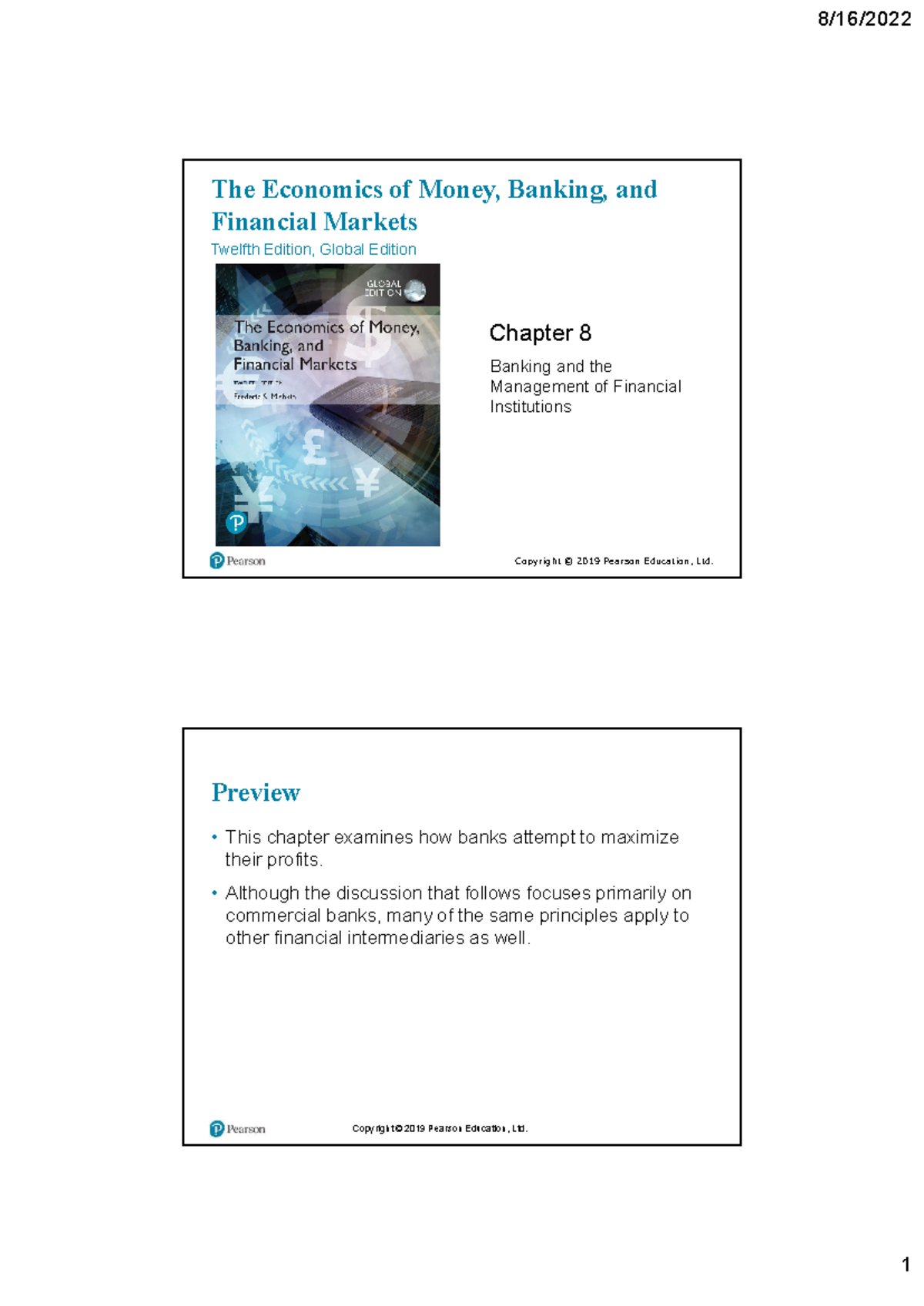 B01032 Chapter 08 Banking and the Management of Financial Institutions ...