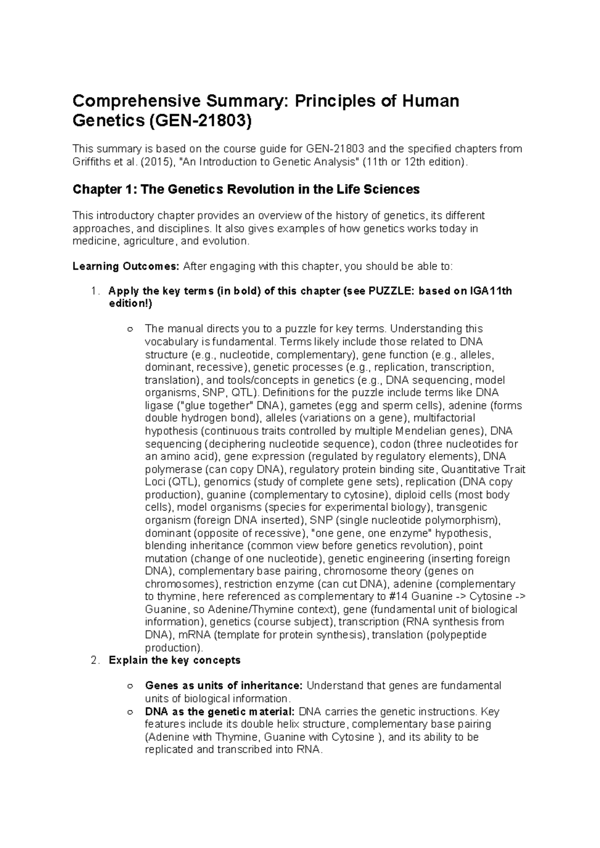 Comprehensive Summary: Principles of Human Genetics (GEN101) - Studeersnel