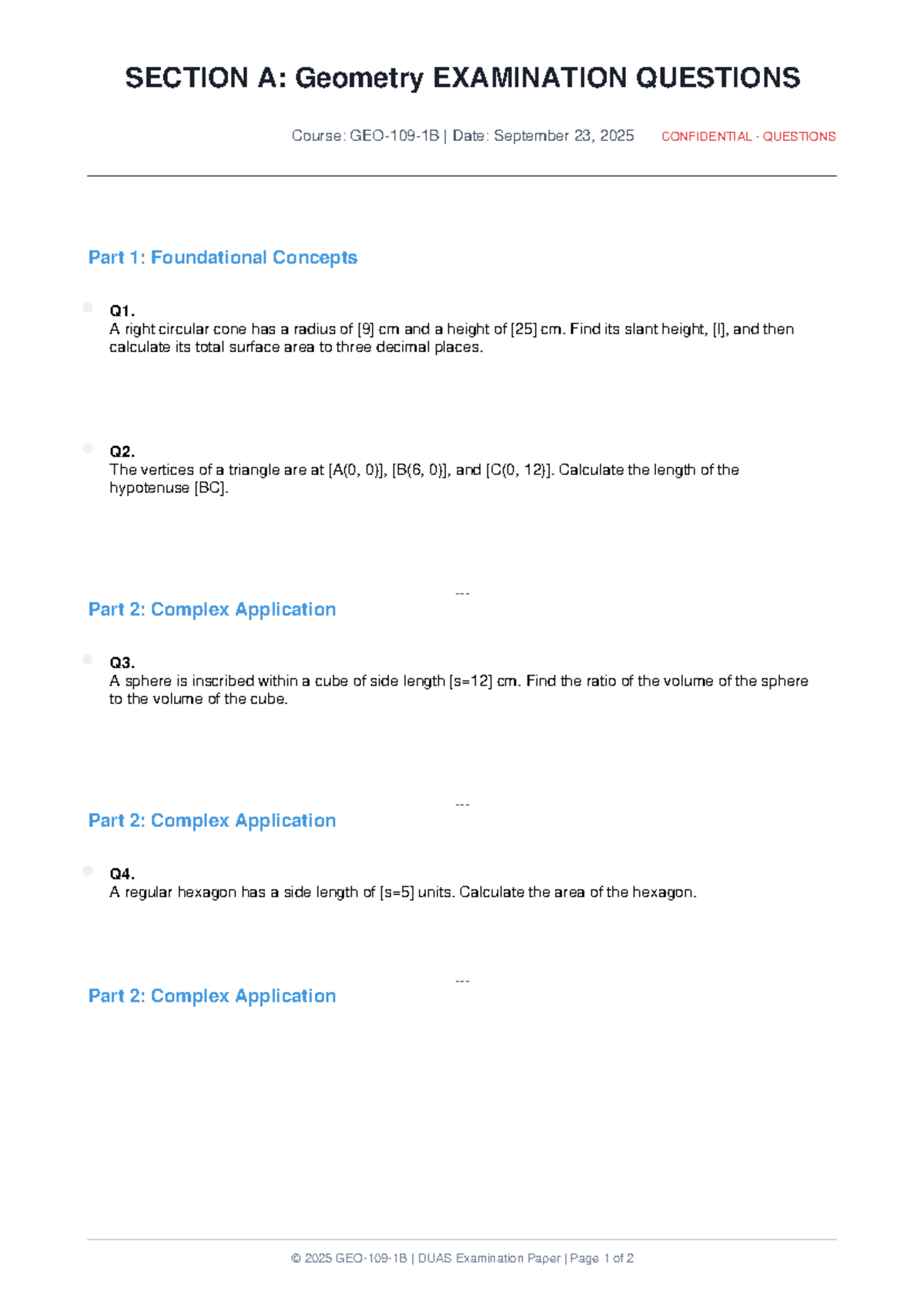 GEO-109-1B Geometry Final Exam Questions and Solutions 2025 - Studocu