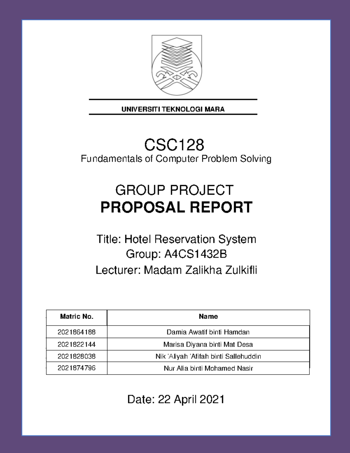 CSC128 Group Project Proposal: Hotel Reservation System - Studocu