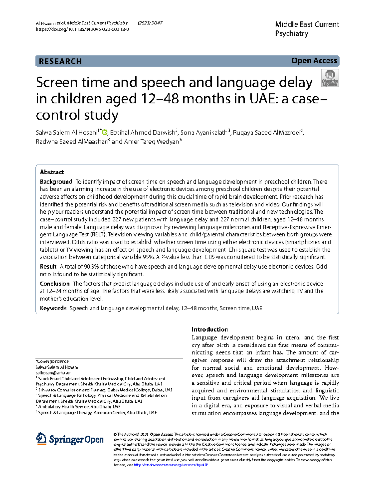 Screen Time and Language Delay in Preschoolers: A UAE Study (M 1) - Studocu