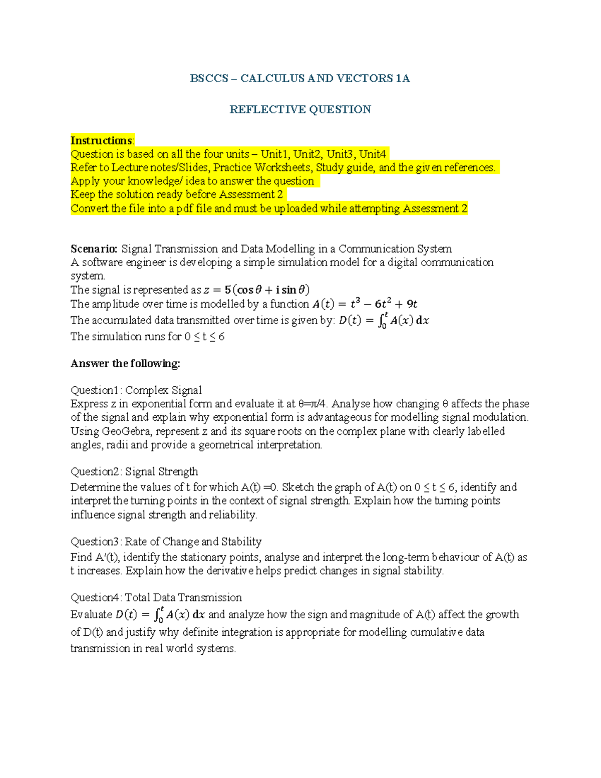 BSCCS - Reflective Question on Signal Transmission - Studocu