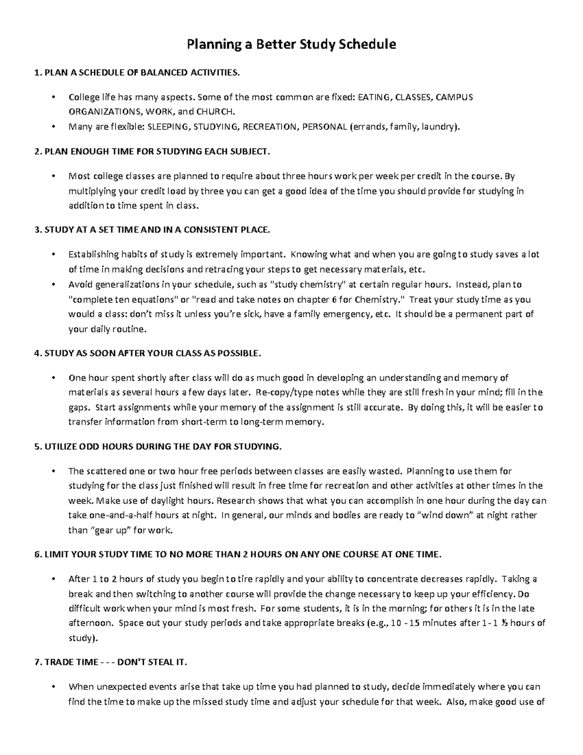 Effective Study Schedule Planning for College Success - Studocu