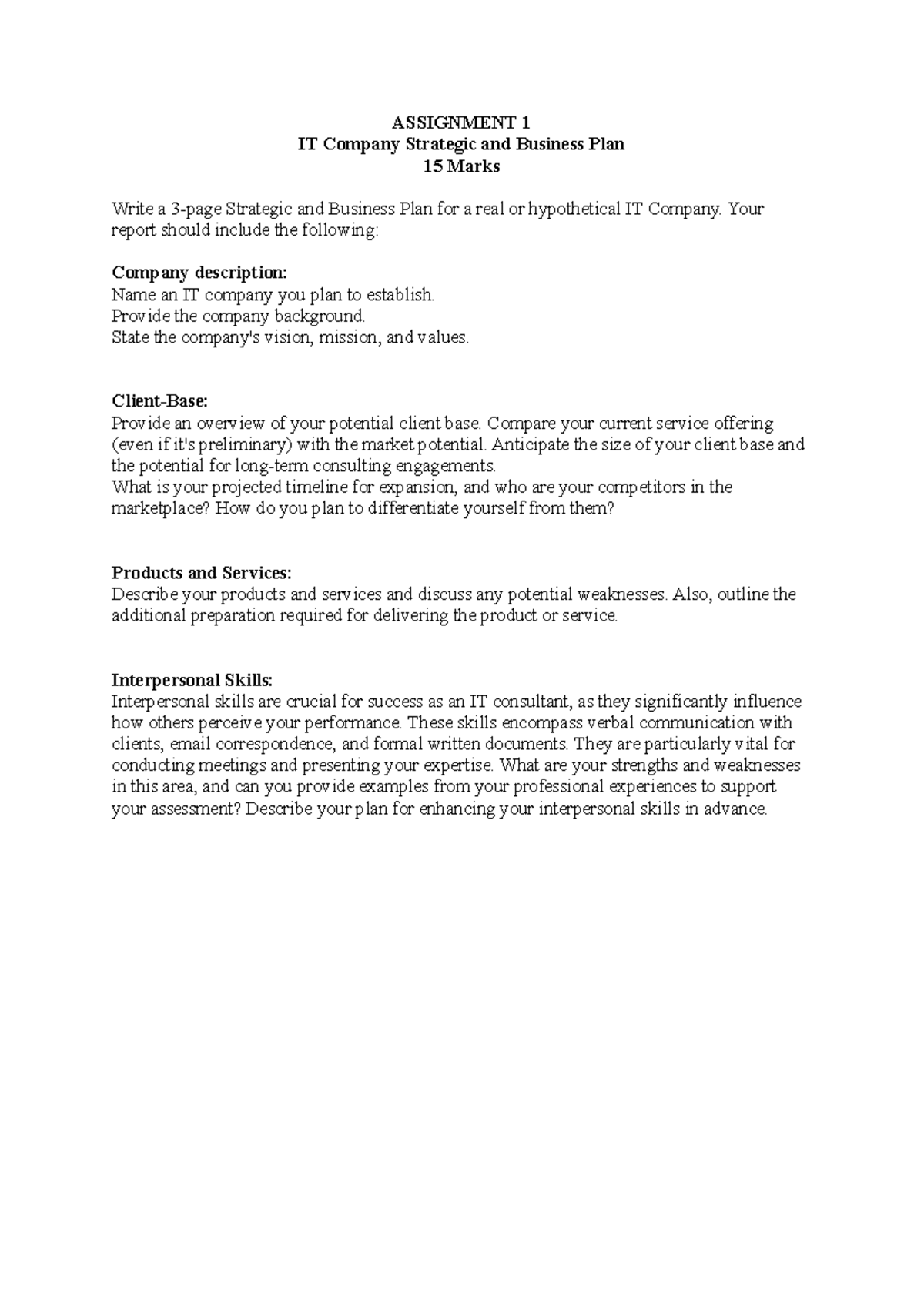 DCIT 402 Assignment 1: IT Company Strategic & Business Plan - Studocu