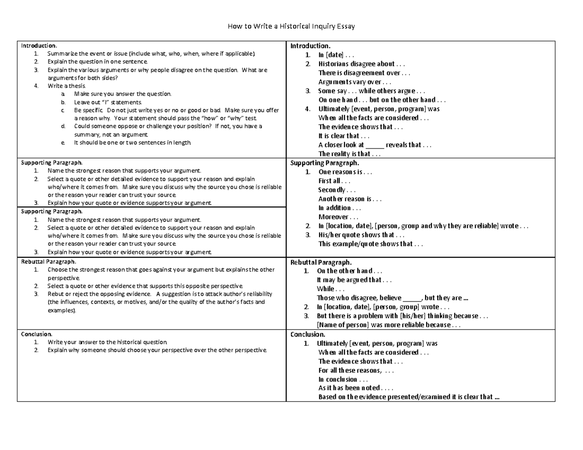 How to Craft a Historical Inquiry Essay: Step-by-Step Guide - Studocu
