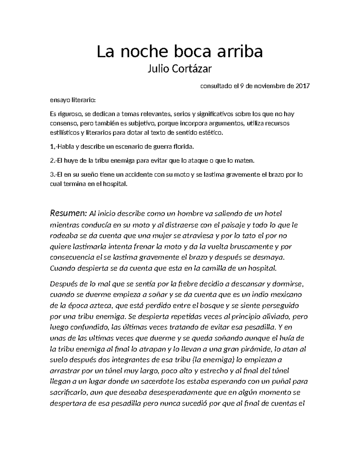 Actividad integradora La noche boca arriba - La noche boca arriba Julio ...