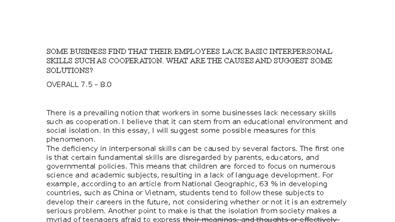Interpersonal Skills Deficiency: Causes & Solutions - Essay Notes - Studocu