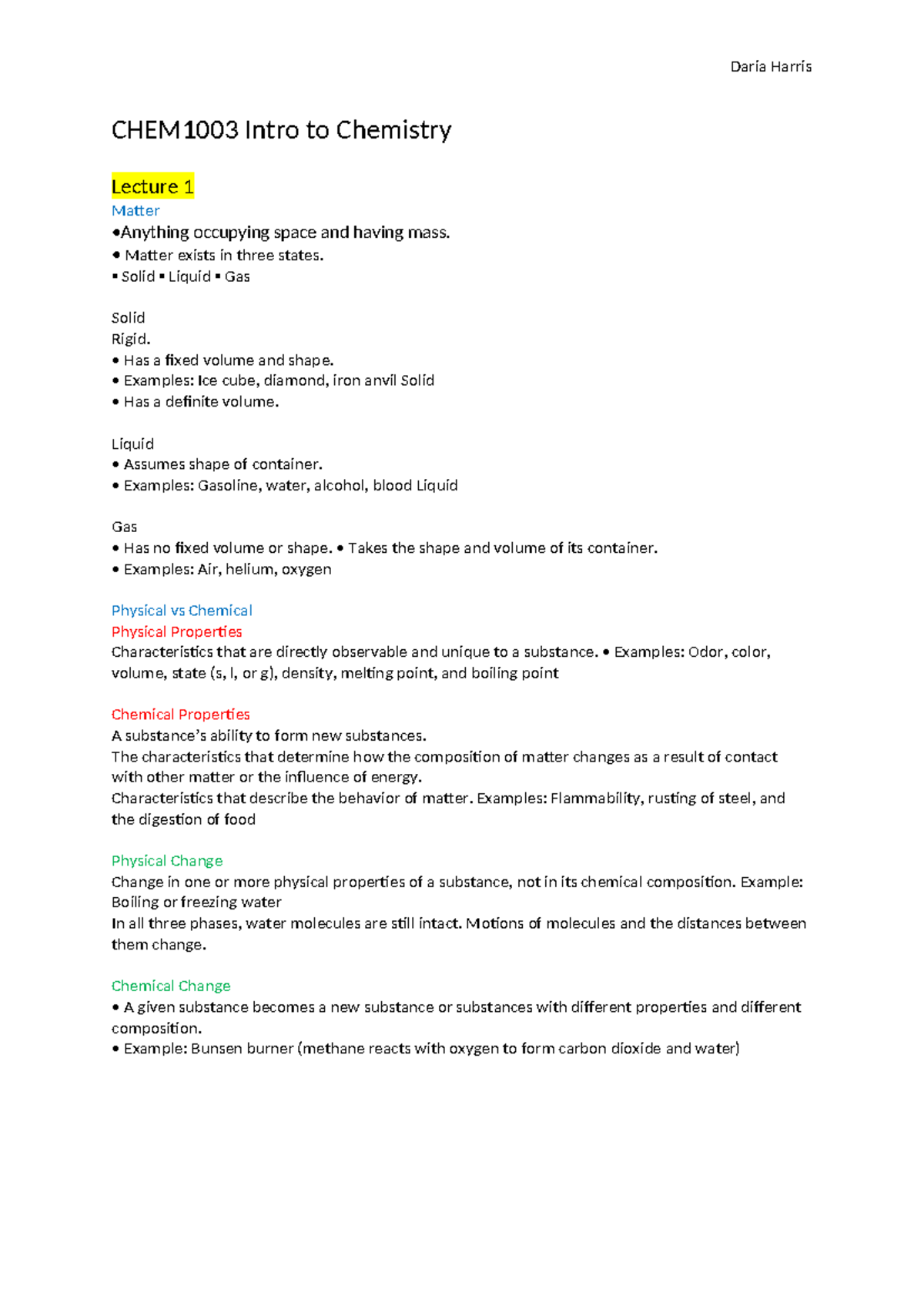 CHEM1003 Intro to Chemistry Lecture Notes: Topics 1-11 Overview - Studocu