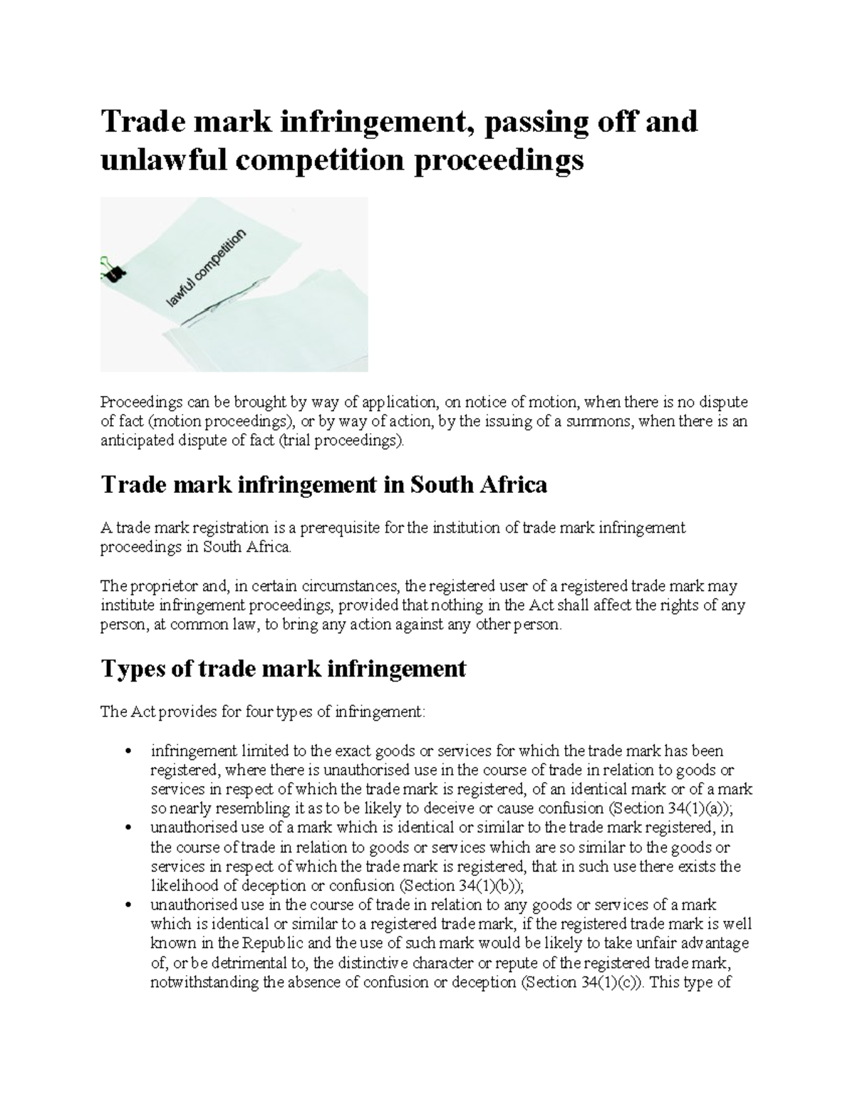 Trademark Infringement and Passing Off: Legal Proceedings Overview ...