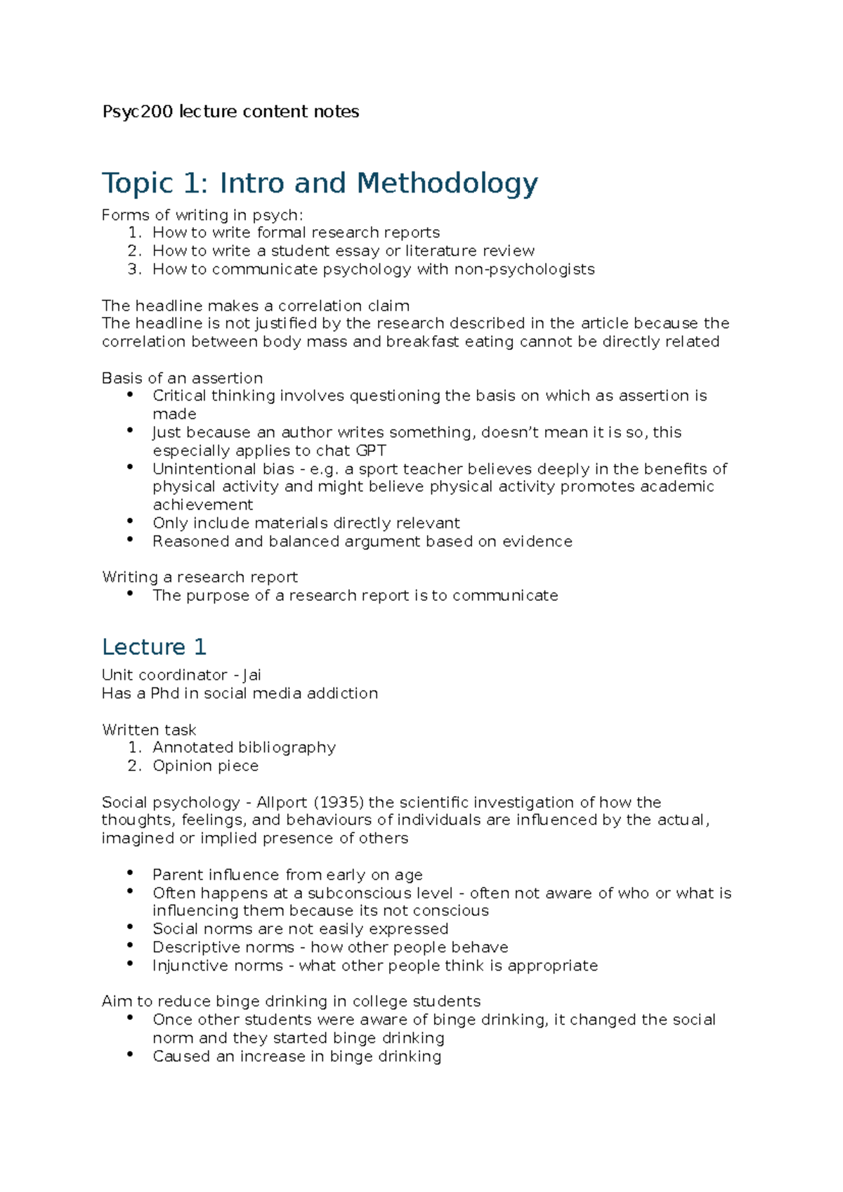 PSYC200 - Lecture Notes: Introduction to Social Psychology and Research ...