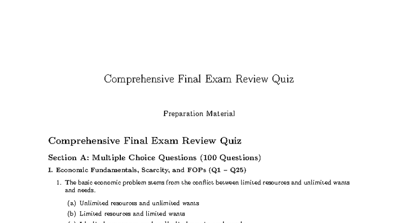 Eco questions - hgm - Comprehensive Final Exam Review Quiz Preparation ...