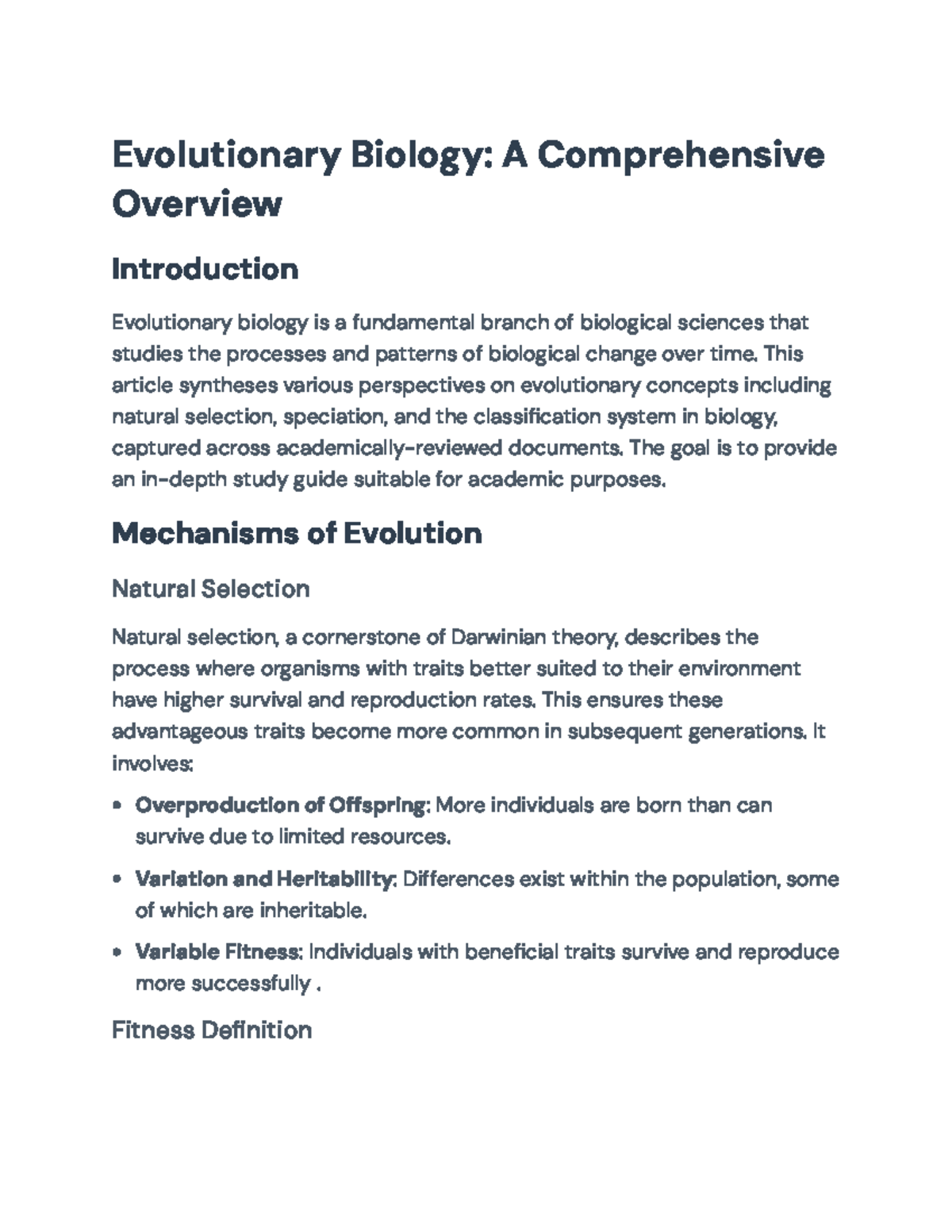 Evolutionary Biology (BIO 201): Mechanisms and Taxonomy Overview ...